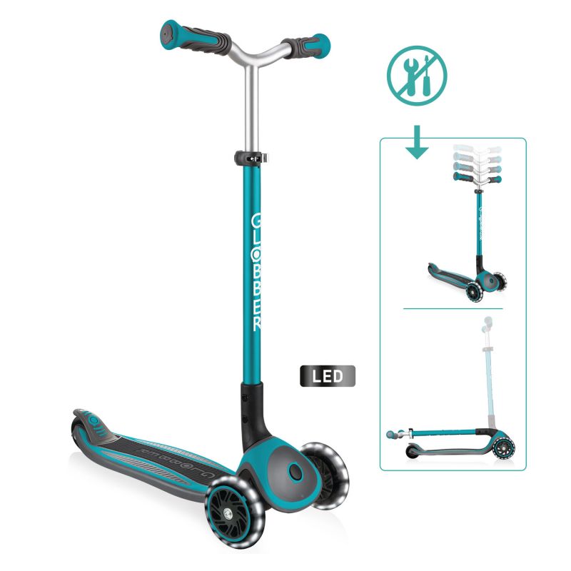 Globber Master Lights Kinderroller Türkis – Leuchtrollen & Höhenverstellbar